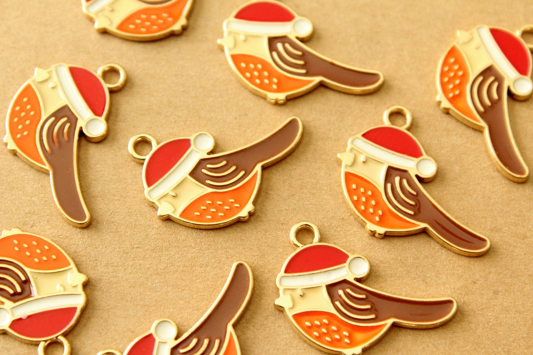 5 Pc. Enameled Orange and Brown Bird With Hat Charms, 25mm X 23mm | MIS ...