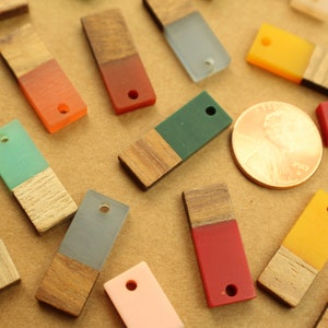 6 Pc. Resin and Wood Rectangle Pendants, 22.5mm by 8.5mm, Multiple ...