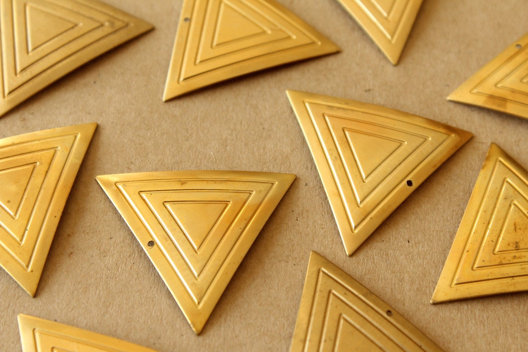 4 Pc. Large Raw Brass Triangle Within Triangles Charms: 37mm by 37mm ...