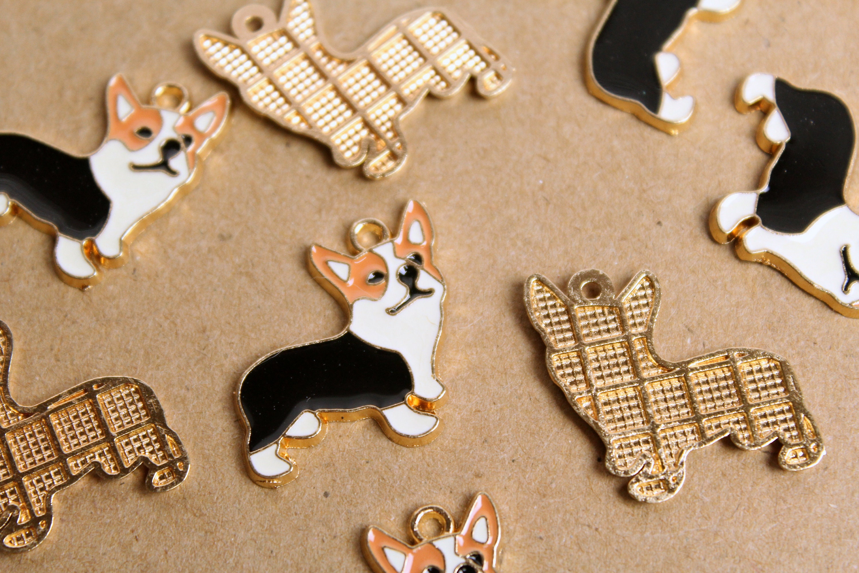 8 Pc. Corgi Dog Charms Black White Brown and Gold - Etsy