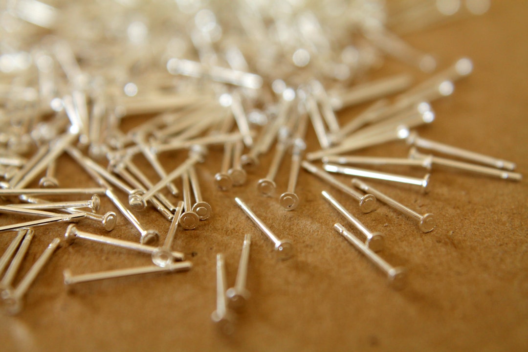 50 Pc. Bright Silver Plated Earring Posts, 2mm Pad * Also Available in ...