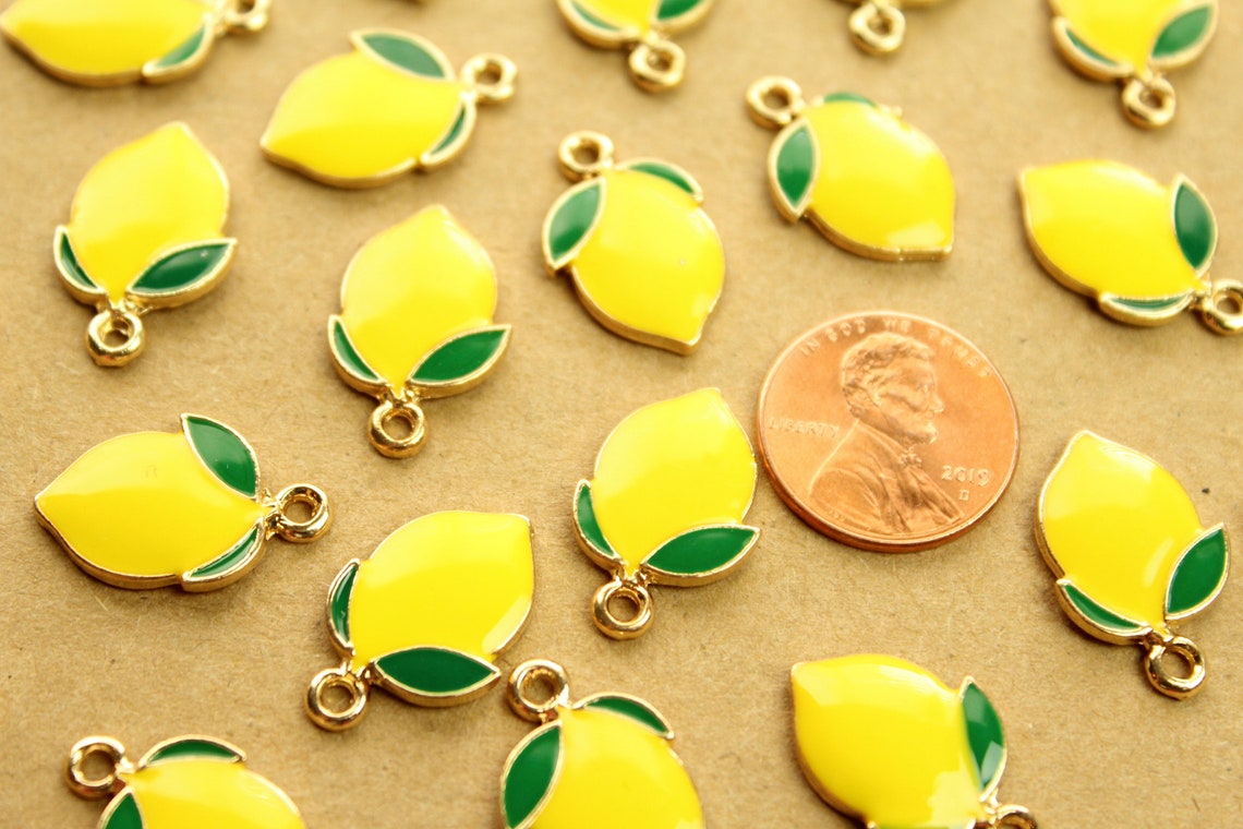 8 Pc. Lemon Enameled Charms 20.5mm X 13.5mm Fruit Pendant - Etsy