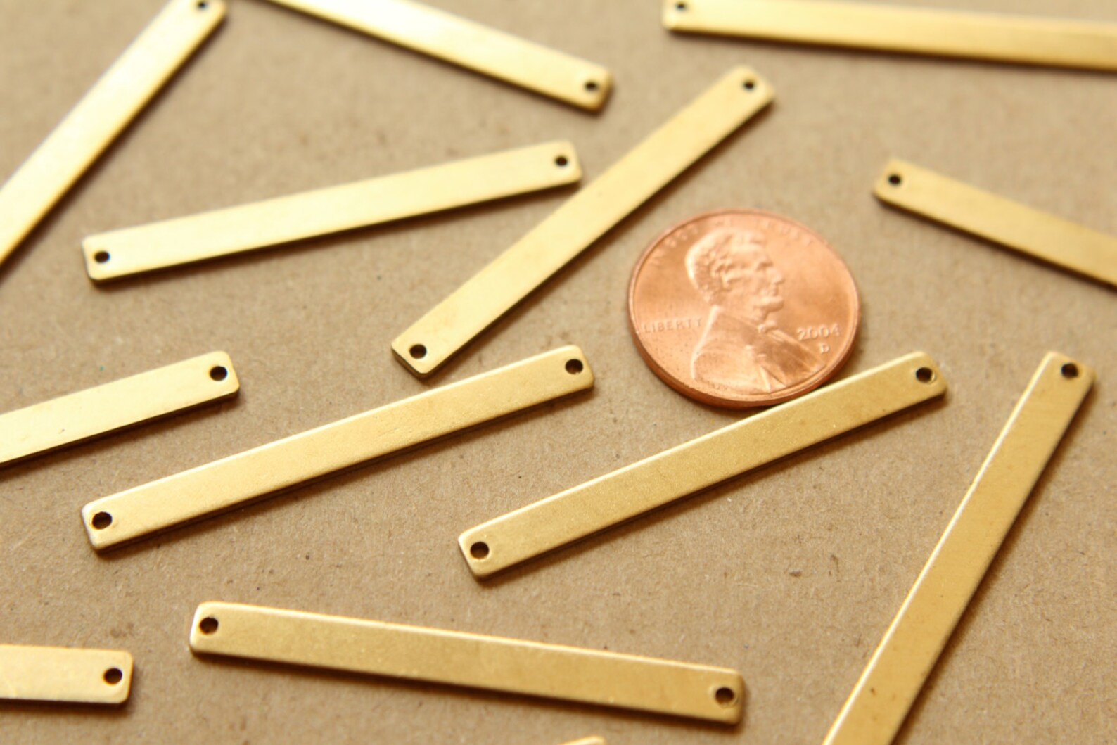 6 Pc. Raw Brass Narrow Bars With Two Holes: 41mm by 4mm - Made in USA ...