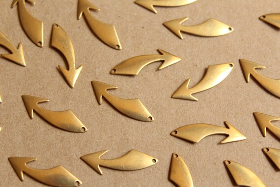16 Pc. Raw Brass Curved Arrow Charms Left: 25mm by 8mm | Etsy