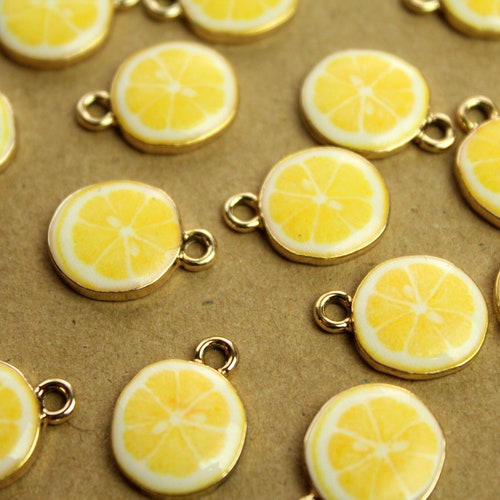 8 Pc. Lemon Enameled Charms 20.5mm X 13.5mm Fruit Pendant - Etsy