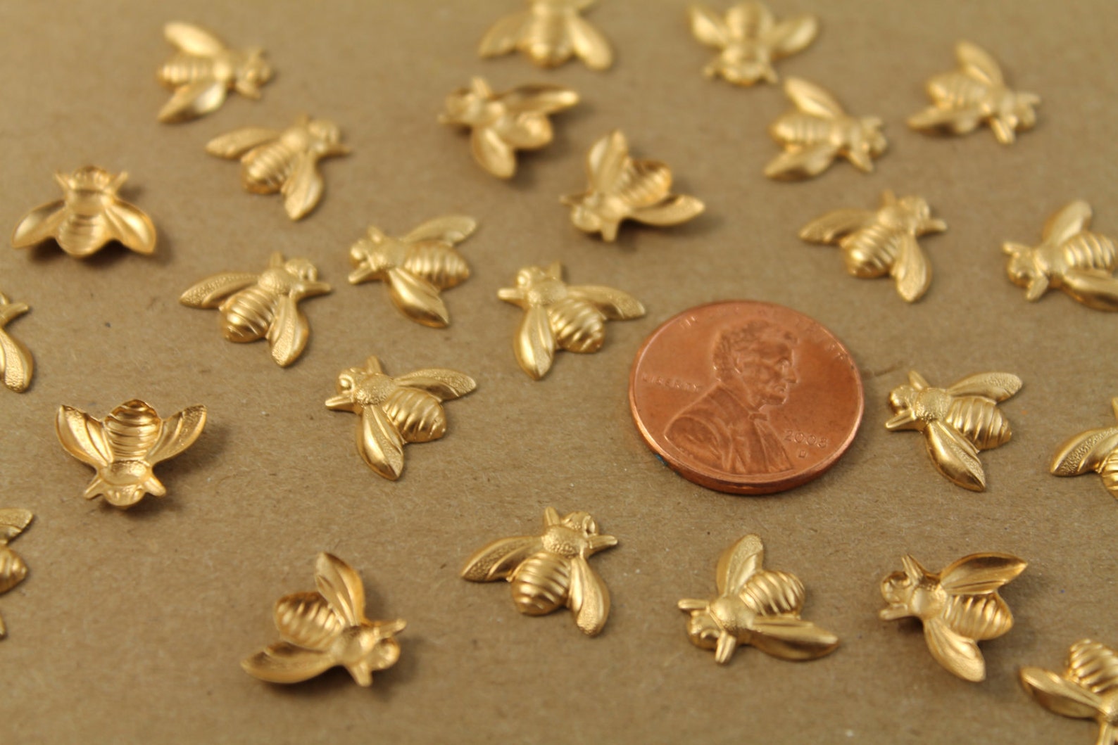 10 Pc. Medium Raw Brass Bees: 12mm by 10.5mm - Made in USA * Also ...