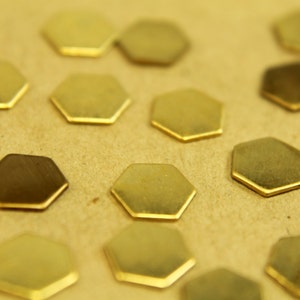 20 Pc. Small Raw Brass Smooth Hexagons: 9mm by 8mm - Made in USA * Also ...
