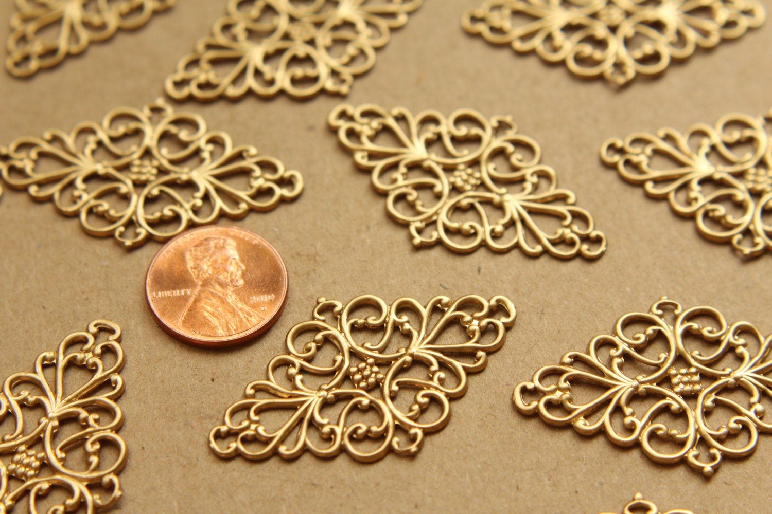 3 Pc. Raw Brass Diamond-shaped Filigree 44mm by 26mm Made - Etsy