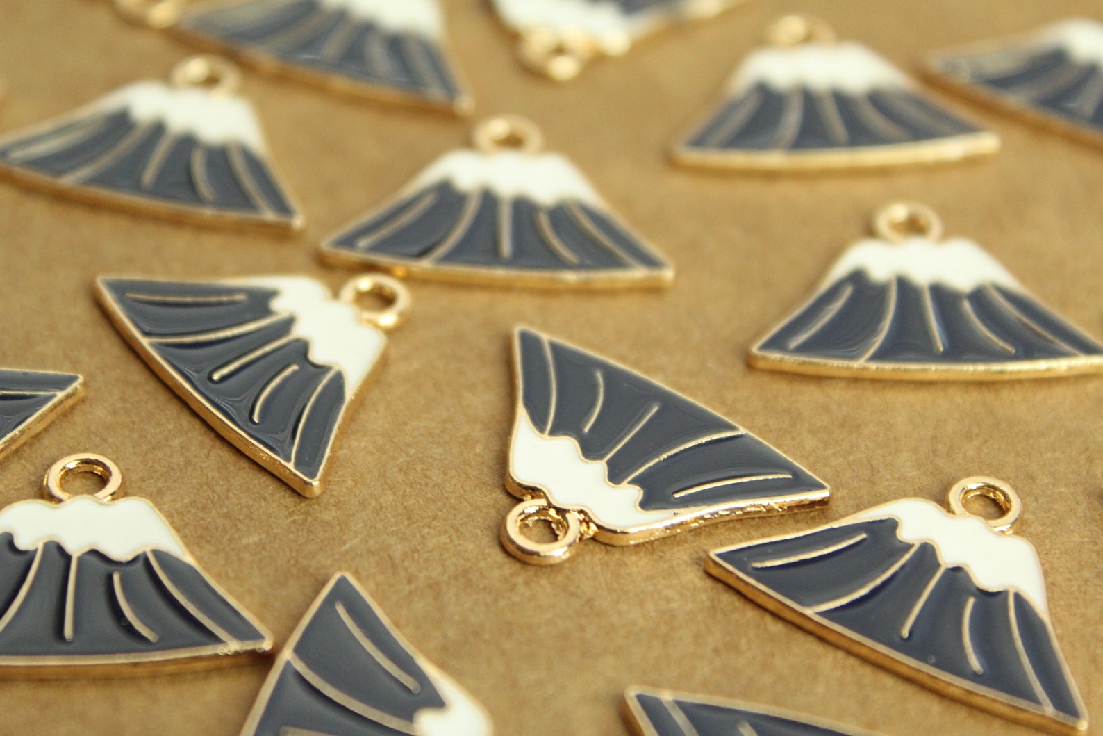 6 Pc. Snowy Mountain Enameled Charms, 25mm X 17mm, Mount Fuji, Volcano ...