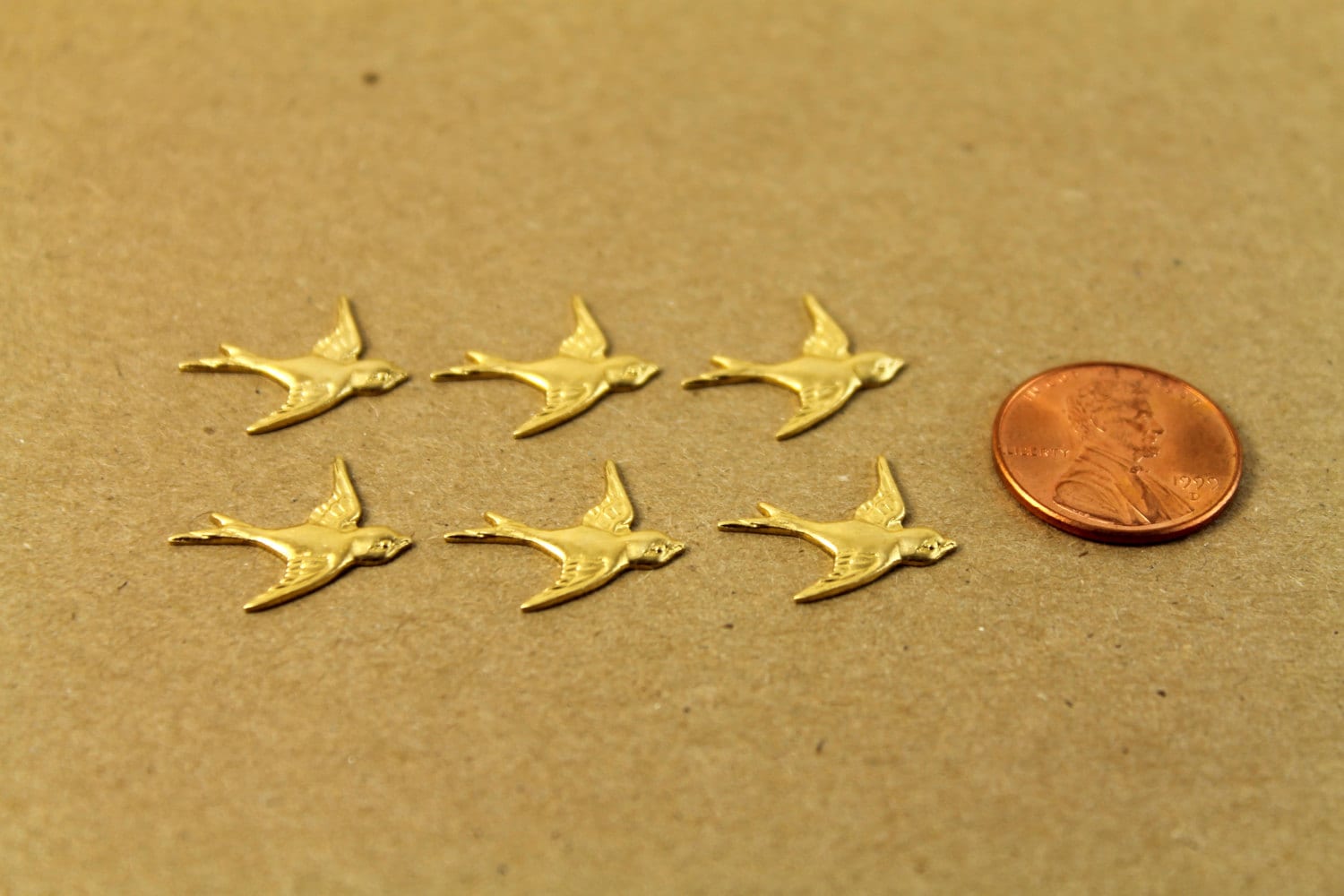 6 Pc. Raw Brass Bird Charm Facing Right, No Loop - Made in USA Sparrow ...