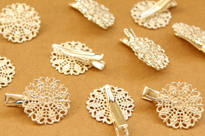 10 Pc. Silver Mini Alligator Pins With Filigree Pad 32mm Long | Etsy