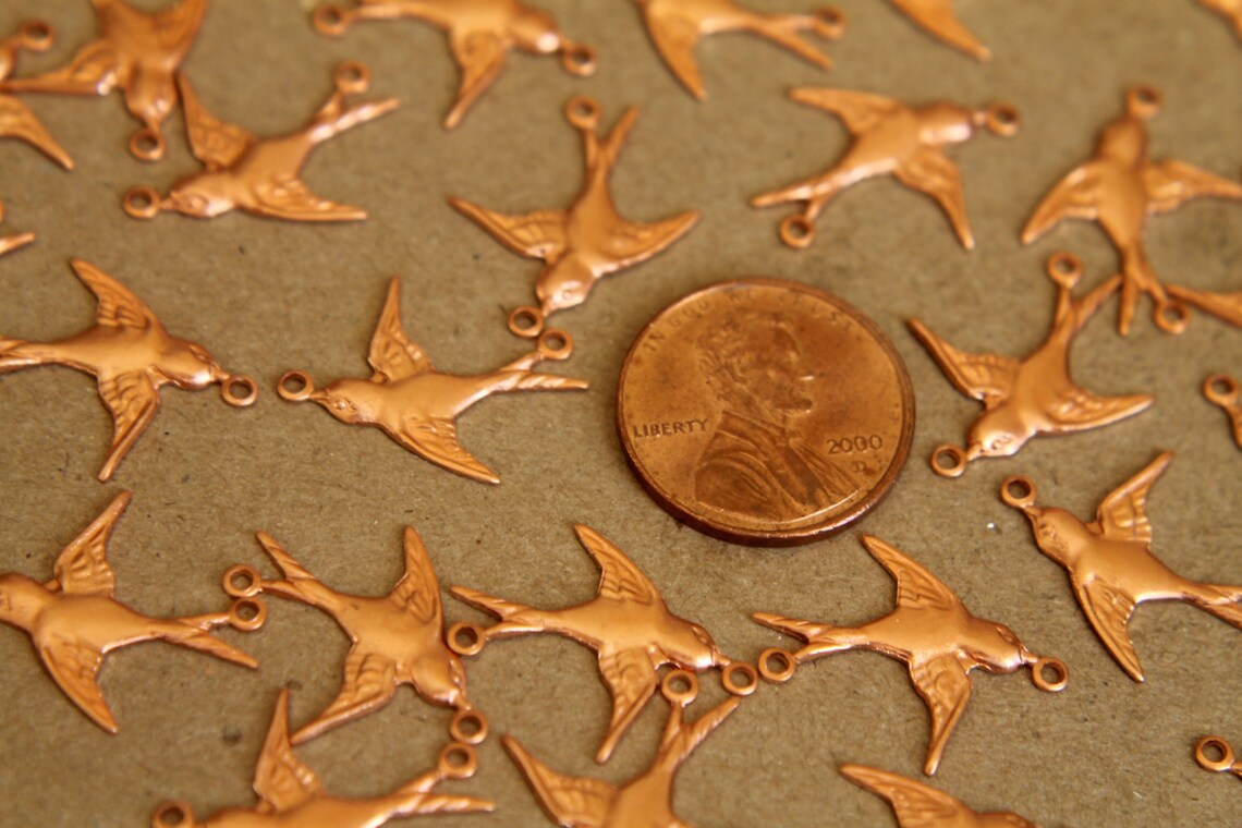 6 Pc. Raw Copper 2 Loop Bird Connector Facing Left - Made in USA ...