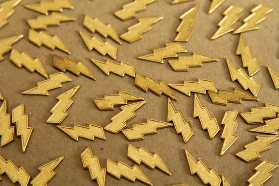 6 pc. Small Raw Brass Embossed Lightning Bolts: 15.5mm by 5mm | Etsy