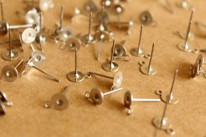 100 Pc. Stainless Steel Earring Posts With Loop 6mm Pad - Etsy