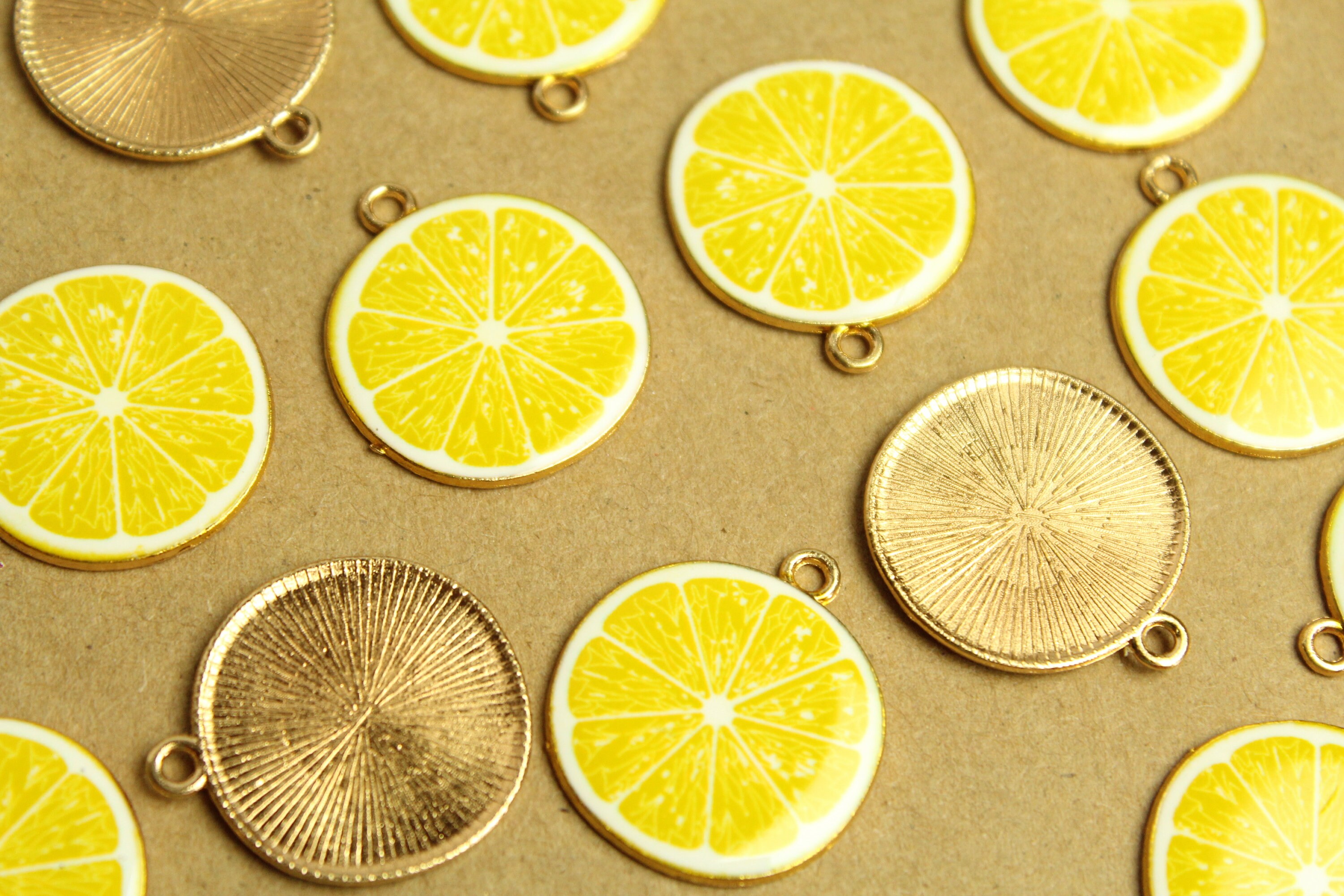 5 Pc. Lemon Enameled Charms 25mm X 20mm Fruit Pendant Gold | Etsy