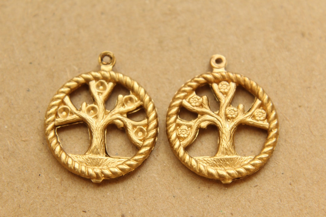 3 Pc. Raw Brass Double Sided Tree of Life Charms: 24mm by 20mm - Made ...