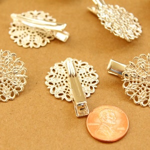 10 Pc. Silver Mini Alligator Pins With Filigree Pad, 32mm Long | FI-316 ...