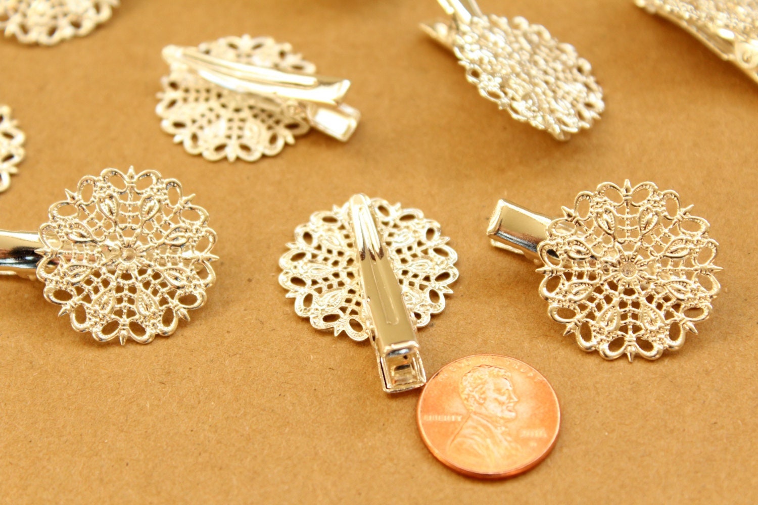 10 Pc. Silver Mini Alligator Pins With Filigree Pad, 32mm Long | FI-316 ...