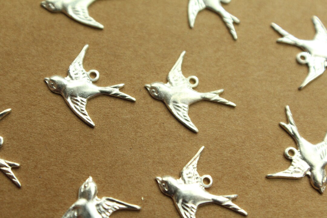 5 Pc. Silver Plated Brass 1 Loop Bird Charm Facing Left - Made in USA ...