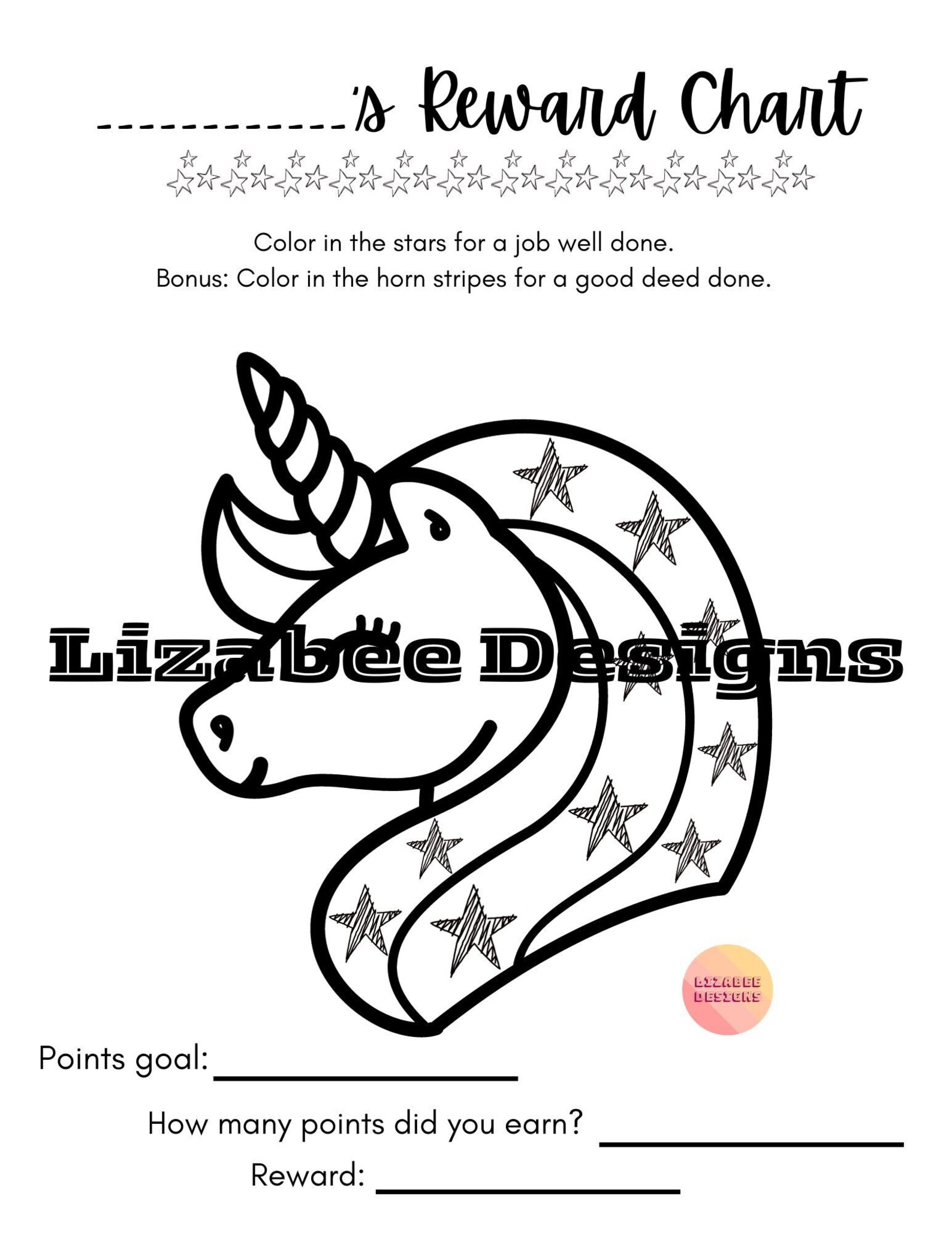 Unicorn Coloring Page Reward Chart - Etsy