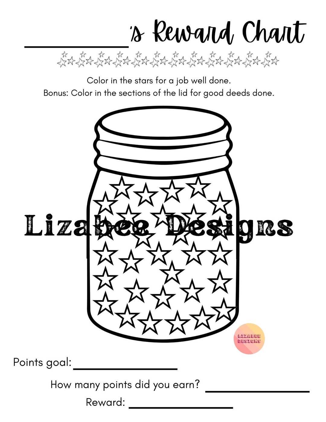 Jar of Stars Coloring Page Reward Chart - Etsy