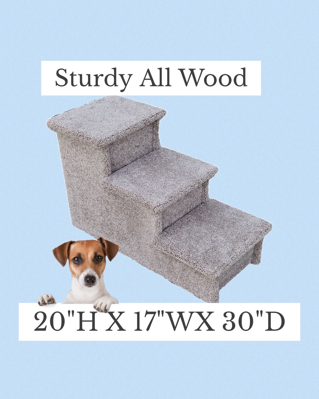 Dog Stairs 20"h X 17"w X 30"d, 3-step Wooden Pet Steps, Upholstered ...