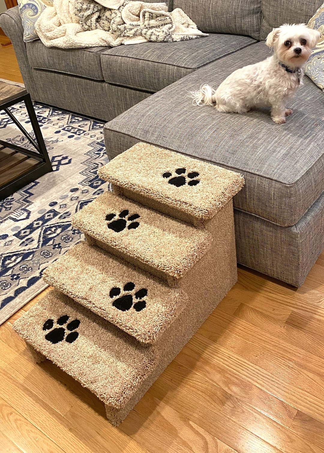 Dog Stairs 18"h X 17"w X 24"d, 4-step Wooden Pet Steps With Plush ...