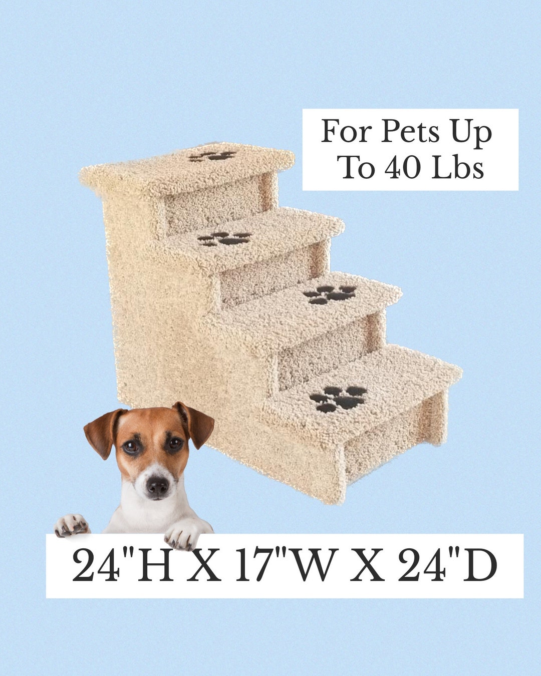Pet Steps for Bed, Dog Stairs, 24"high X 17"wide X 24"deep, Beautiful ...