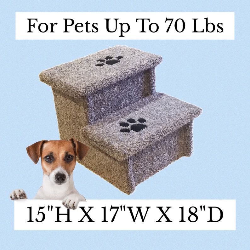USA Made 2-step Dog Stairs: Carpeted Wooden Pet Steps for Small Dogs ...