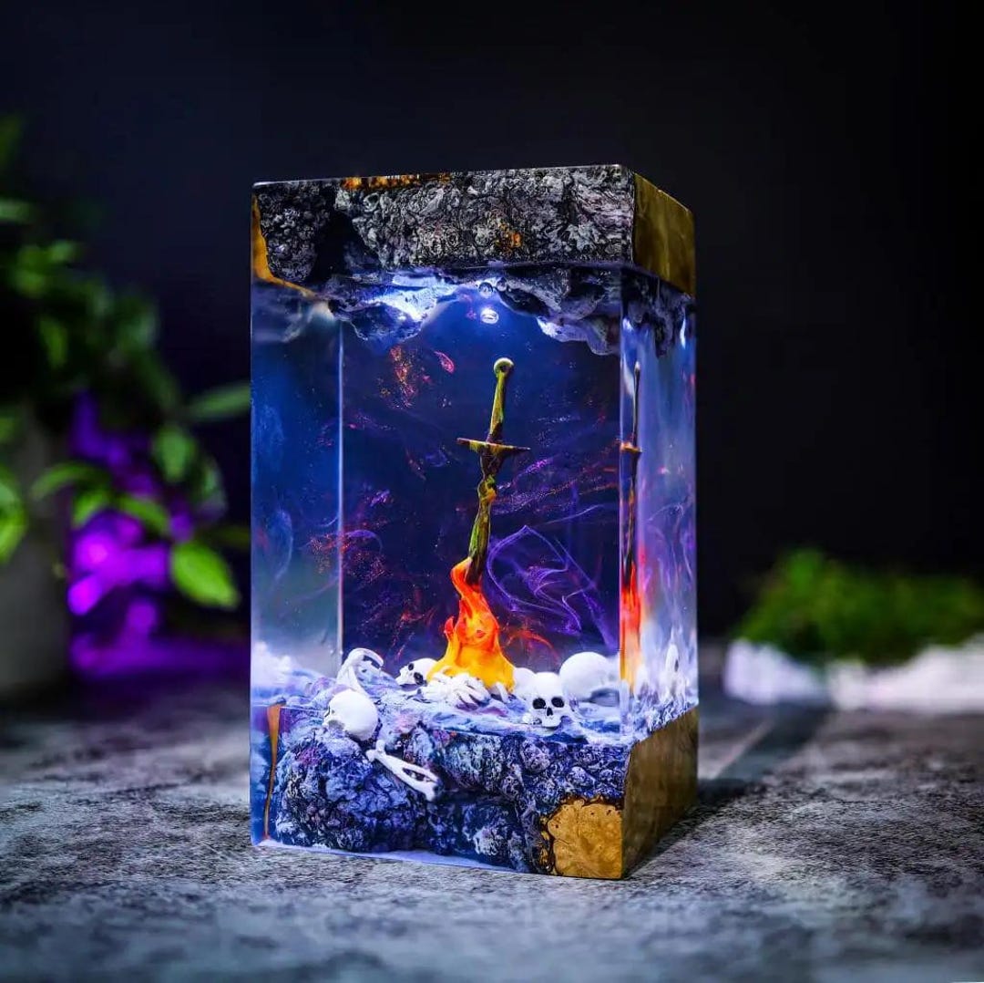 Resting Place Bonfire, Fire Glowing Sword Figure, Epoxy Night Light ...