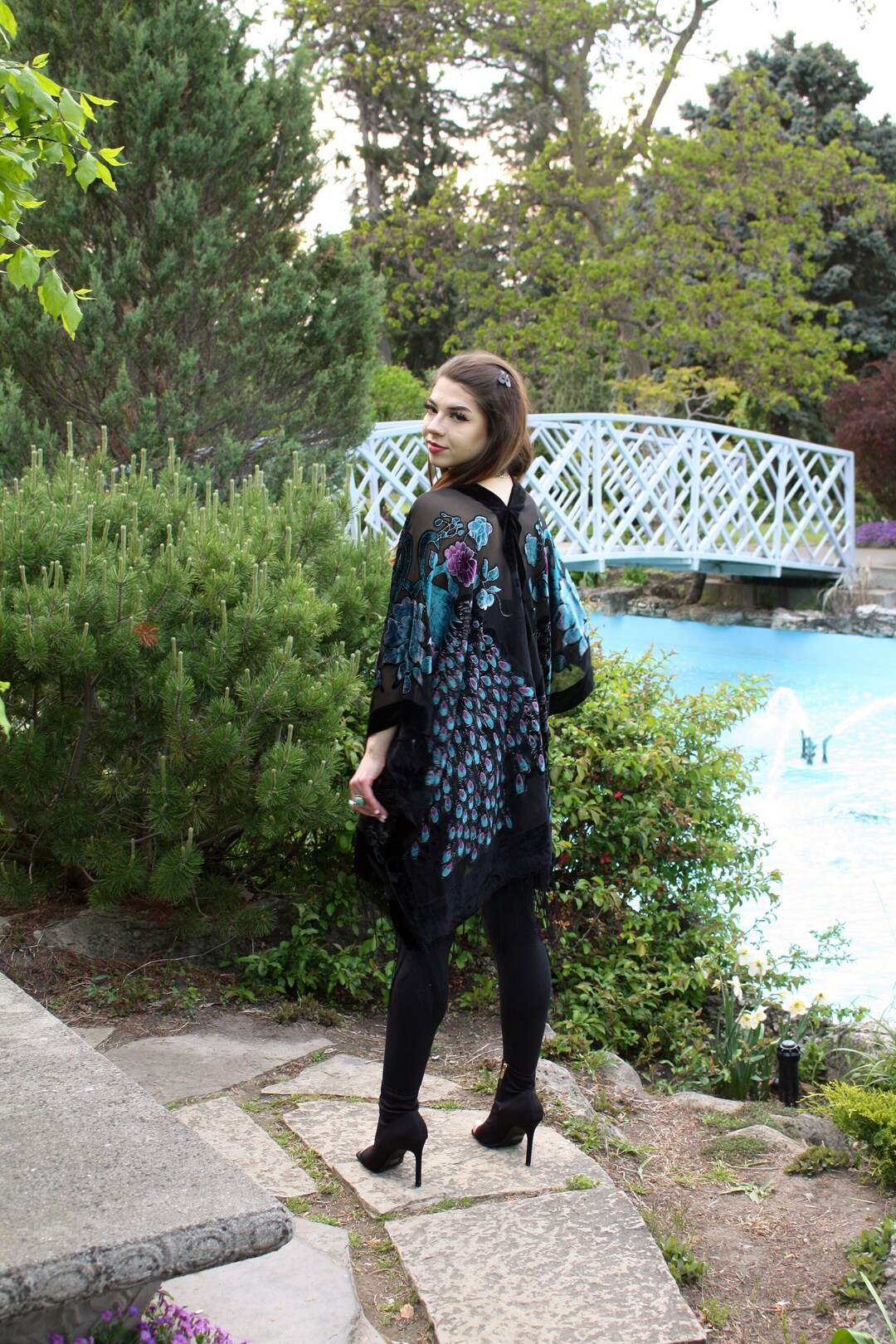 Turquoise Bohemian Sheer Velvet Kimono Fringe Duster Festival Goth ...