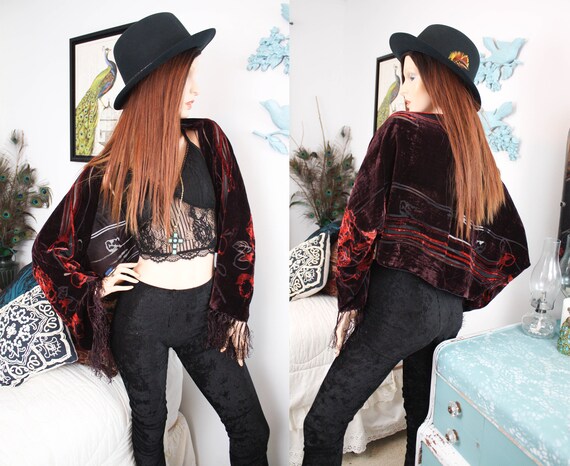 Upcycled Red ROSE VELVET SHRUG Boho Gothic Cover up Womens Eco - Etsy