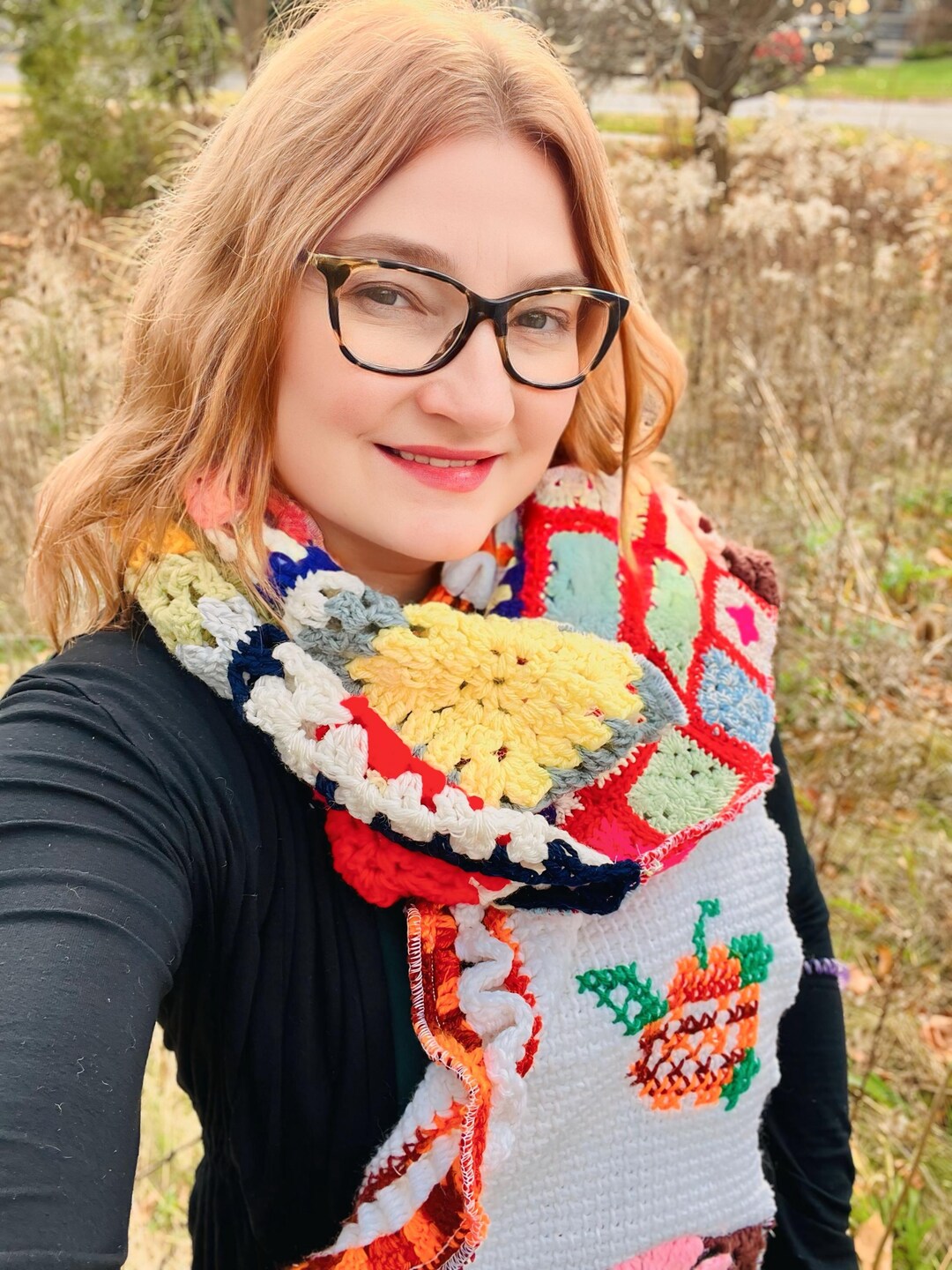 Large Upcycled Patchwork Granny Square Scarf Neck Wrap Shawl - Etsy