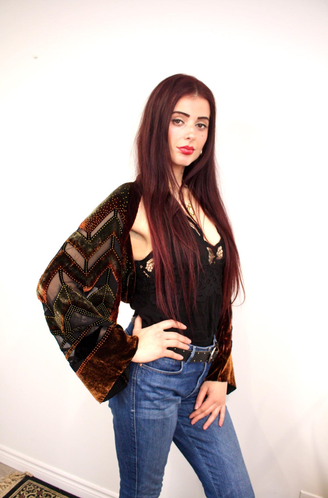 Rust Ombre Velvet Fringe Kimono Bolero for Bohemian Style - Etsy