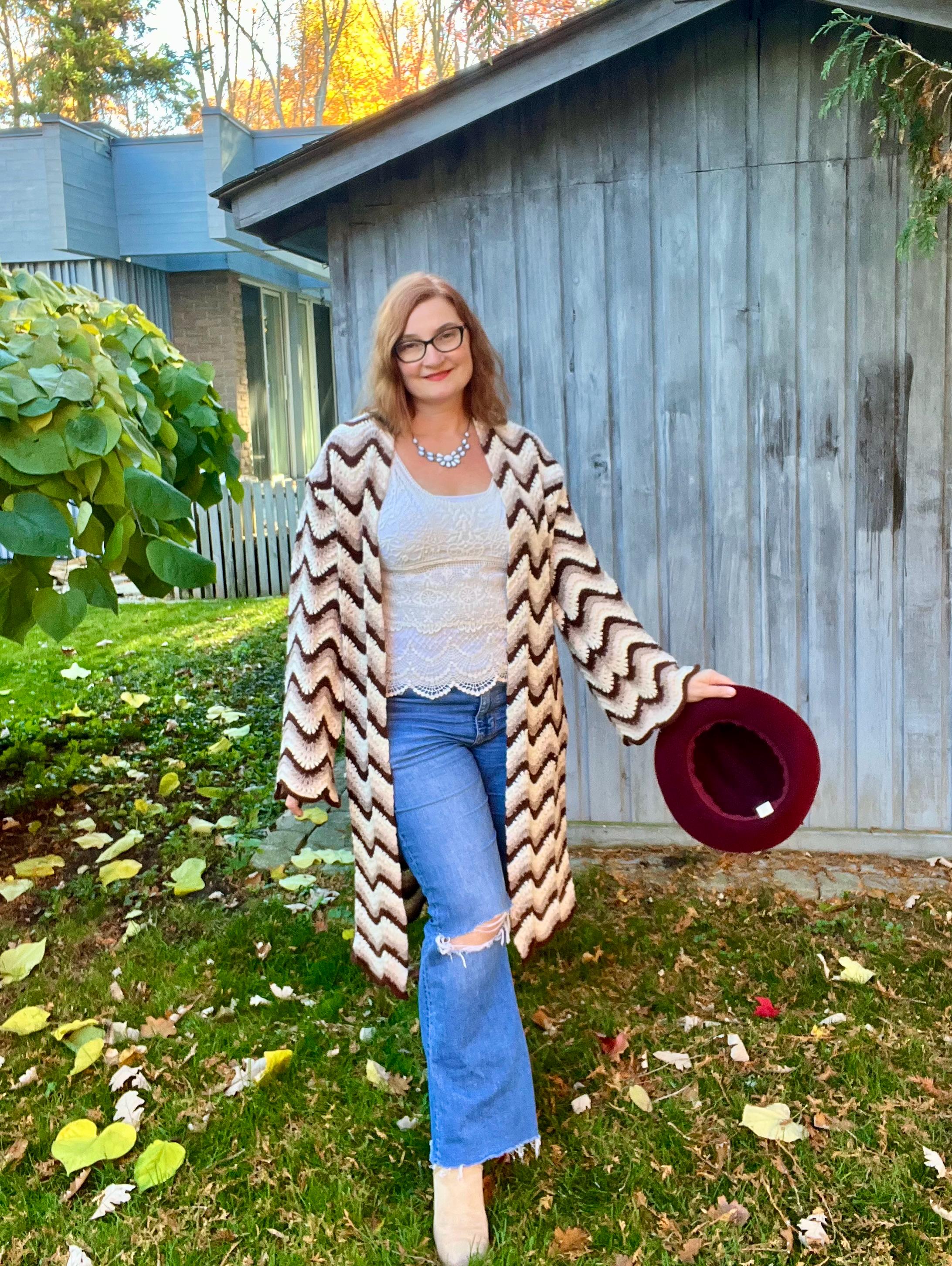 Upcycled Crochet Afghan Cardigan: Bohemian Patchwork 70s Chevron Jacket ...