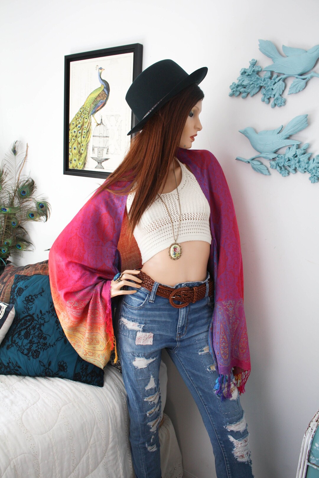 Rainbow PAISLEY SHRUG Bohemian RAINBOW Upcycled Kimono Reversible ...