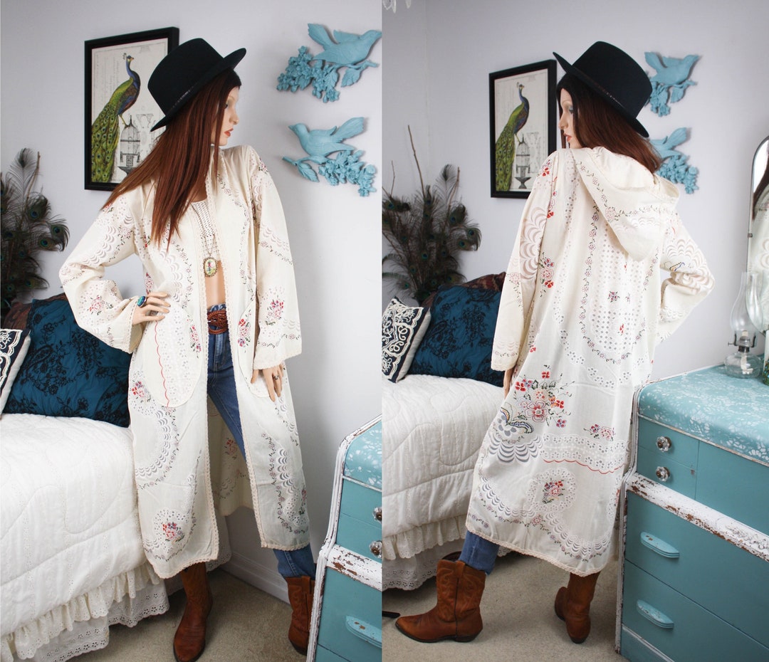 Retro Rose KIMONO Bohemian Floral Gypsy Duster Upcycled Vintage ...