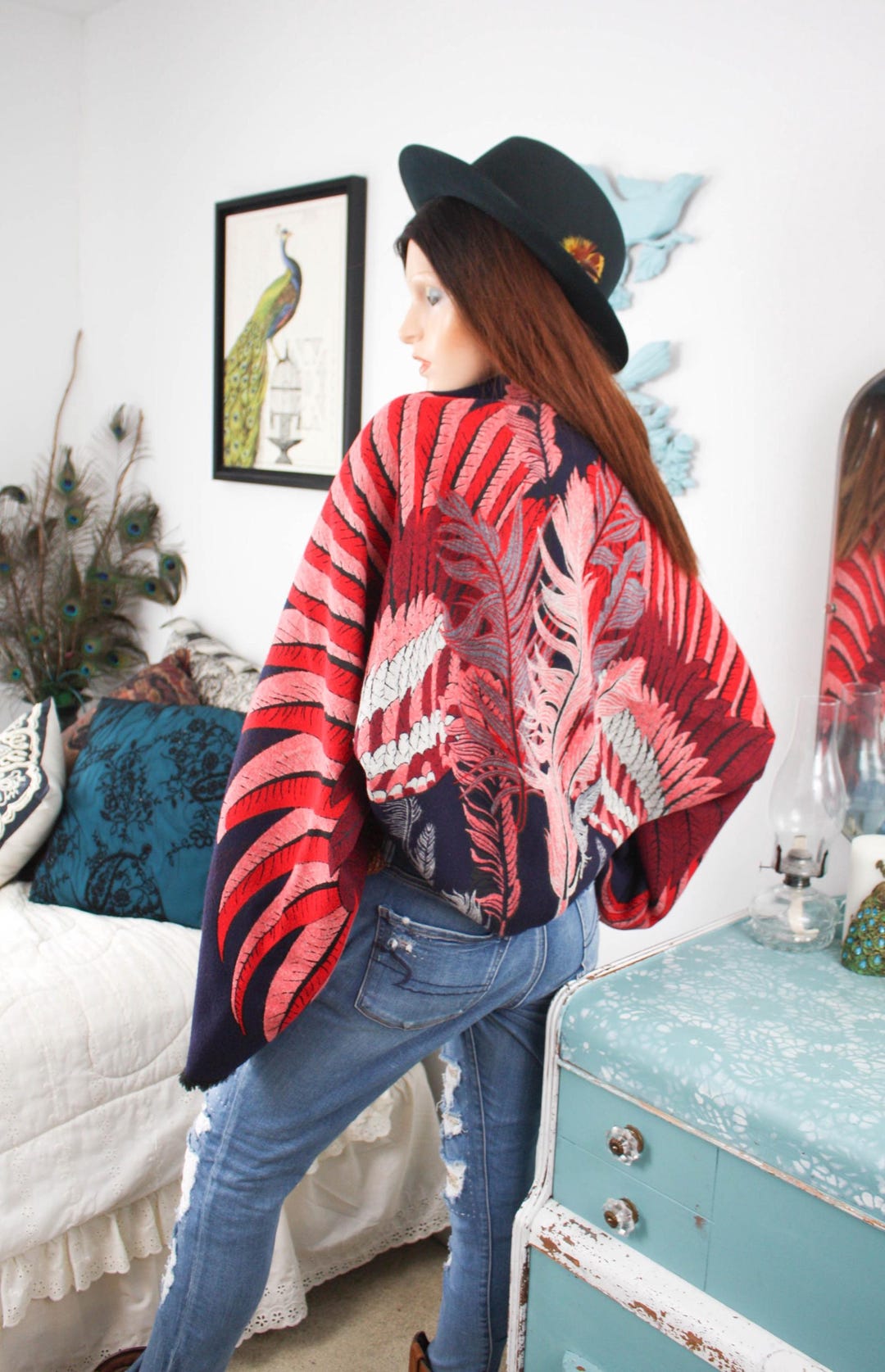 Eco-friendly Feather Wing Kimono Shrug - Upcycled Festival Bolero for ...