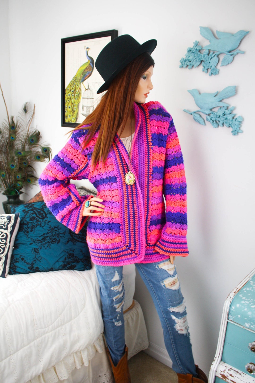 Granny Square CARDIGAN Upcycled Afghan Jacket Patchwork Sweater Slow ...