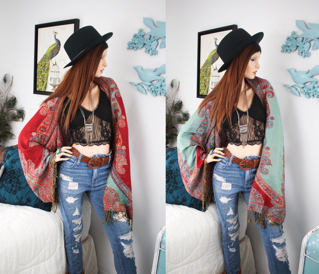 SHRUG BOLERO, Beach Cover Up, Eco Pashmina Fringe Kimono for Women ...