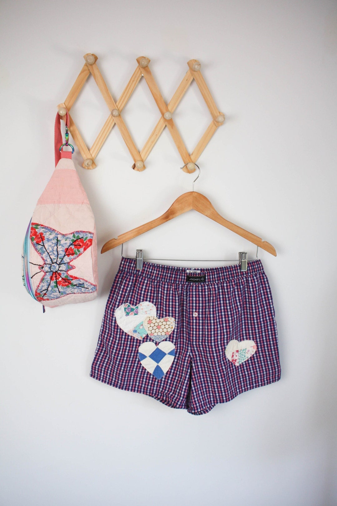 Handmade Plaid Boxer Shorts Heart Patchwork Cozy Sleepwear Festival ...