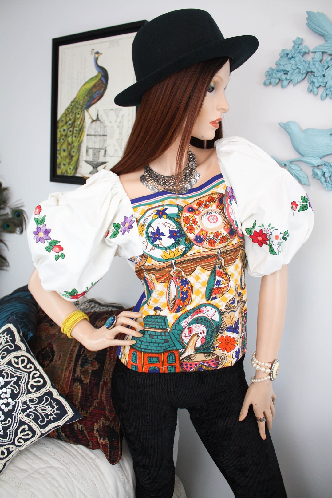Vintage Teacup Embroidered Boho Eco-friendly Cotton Blouse - Etsy