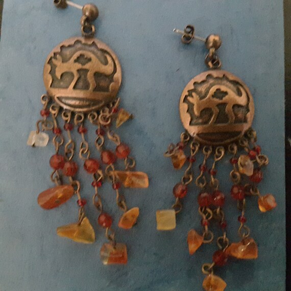 Vintage Aussie copper kangaroo and agate dangle earri… - Gem
