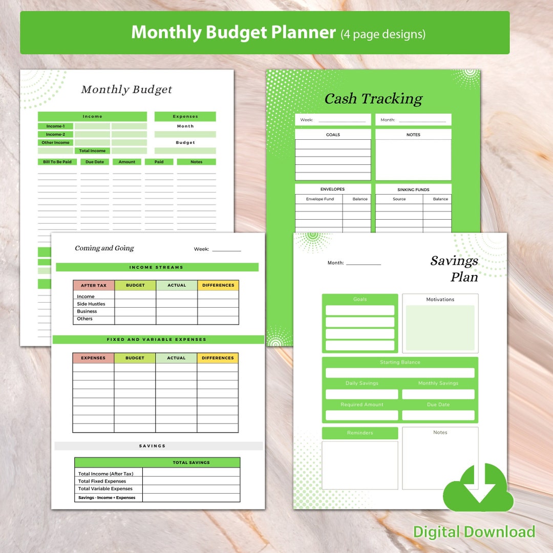 Monthly Budget Planner Printable - Green | Simple Budget Planner ...