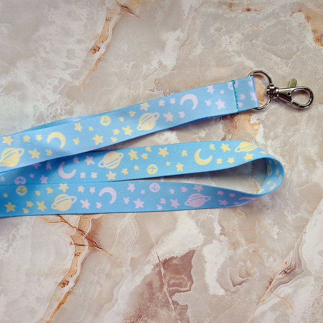 Celestial Planets Wide Lanyard | Moon Stars Saturn, Kawaii Cute, Space ...