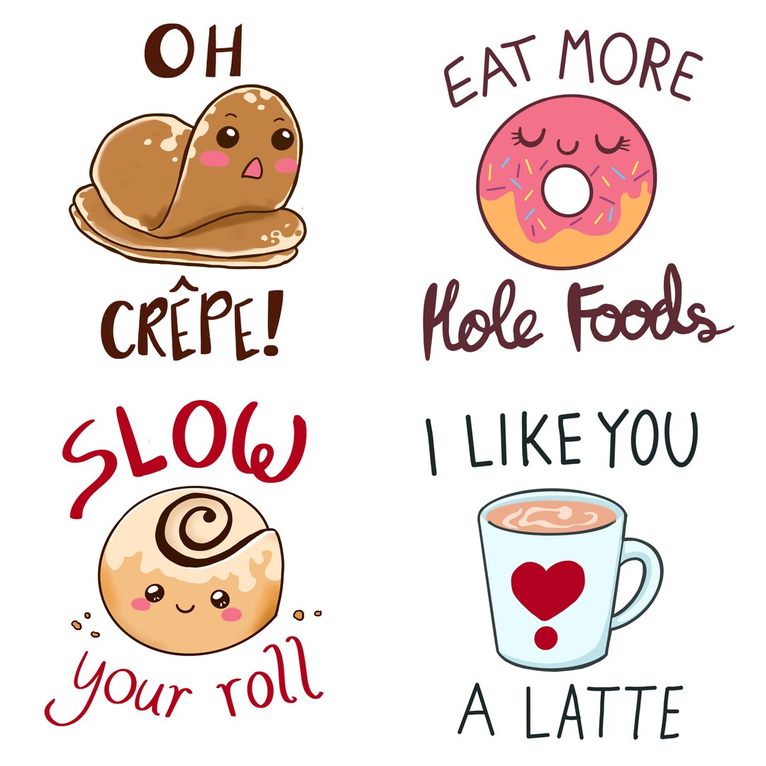 Positively Punny Cafe Stickers | Cute Vinyl Stickers, Kawaii Food ...