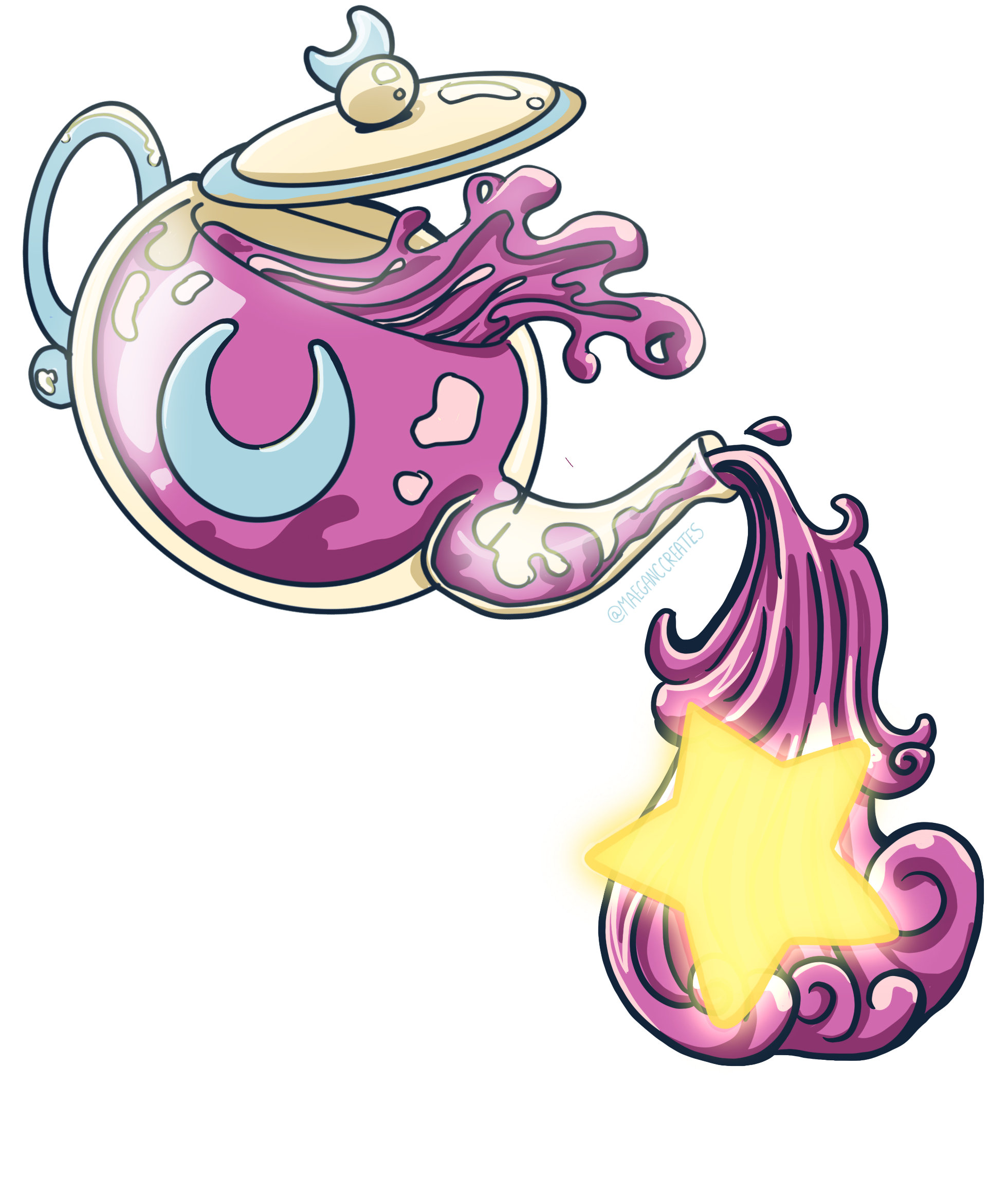 Spilled Cosmic Tea Clear Sticker Teapot Celestial Moon | Etsy