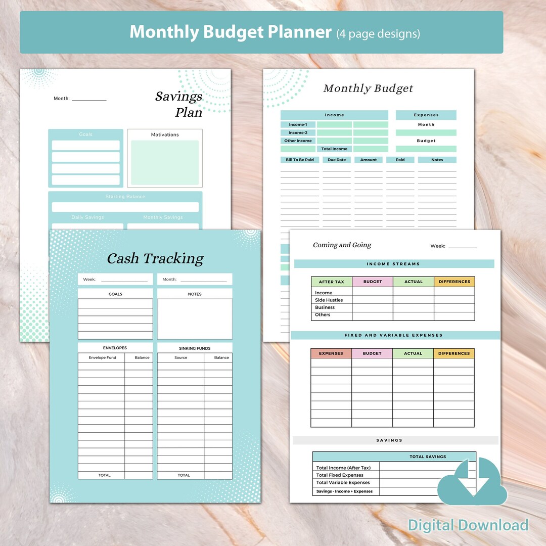 Monthly Budget Planner Printable - Blue | Simple Budget Planner ...