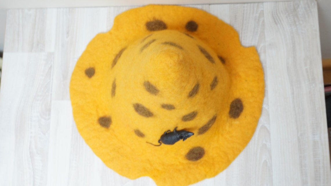 Cheese and Mouse Halloween Wizard Witch Hat, Yellow Felted With Sauna ...