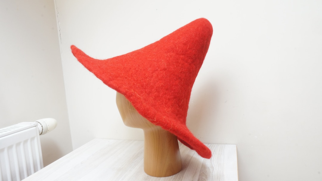 Red Wool Felted Hat, Santa Gnome Tomte Felt Sauna Cap, Costume Wide ...